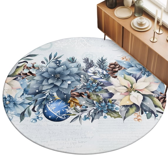 4ft Round Rug Blue Poinsettia Christmas Area Rugs for Living Room ...