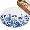 4ft Round Rug Blue Poppy Area Rugs for Living Room Bedroom Washable Non ...
