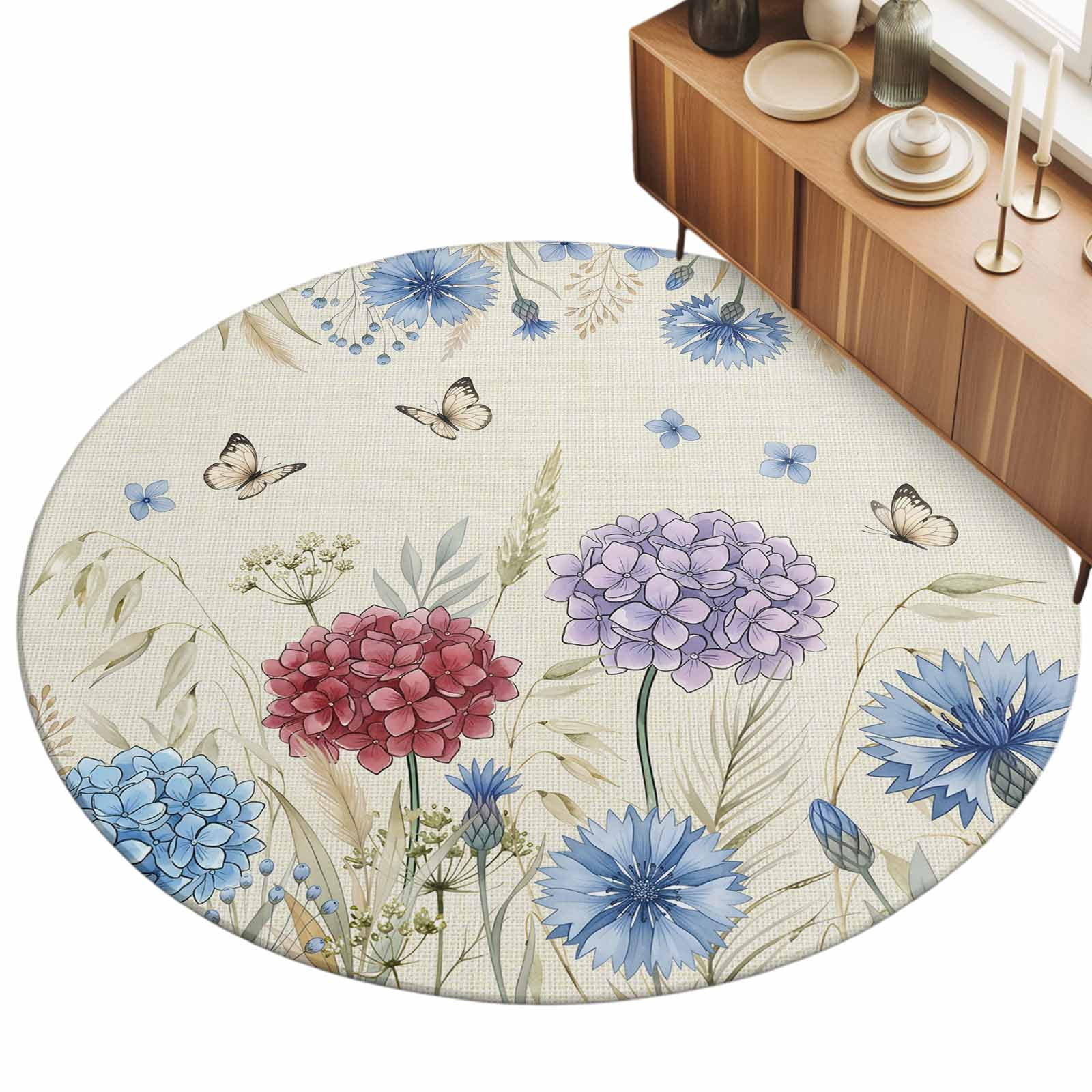4ft Round Rug Blue Purple Red Hydrangea Area Rugs for Living Room ...