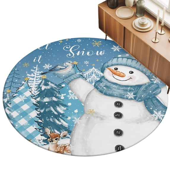 4ft Round Rug Blue Snowman Christmas Area Rugs for Living Room Bedroom ...