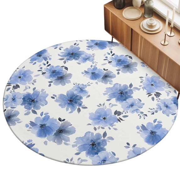 4ft Round Rug Blue Spring Floral Area Rugs for Living Room Bedroom ...