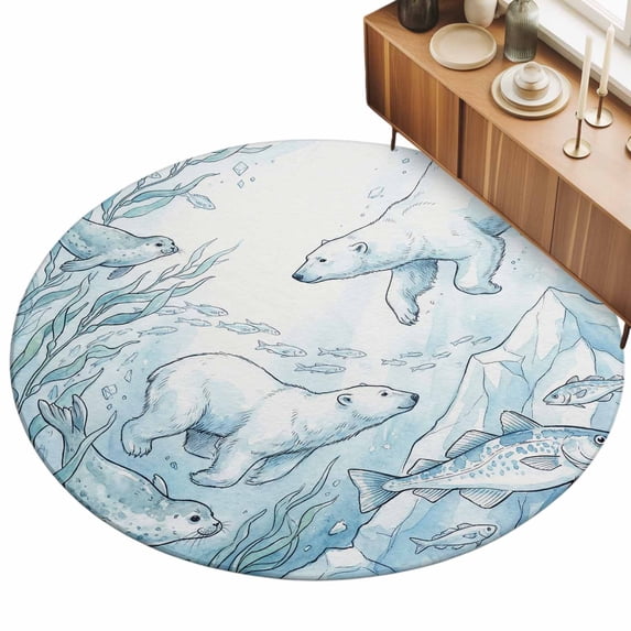 4ft Round Rug Blue Teal Coastal Area Rugs for Living Room Bedroom ...