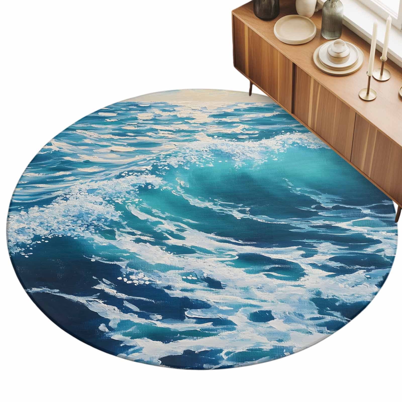 4ft Round Rug Blue Teal Coastal Area Rugs for Living Room Bedroom ...