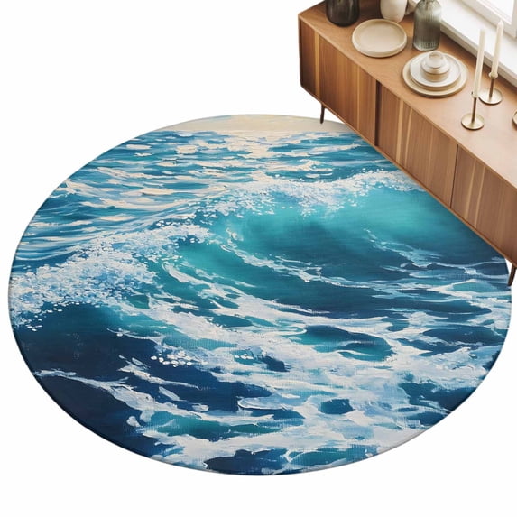 4ft Round Rug Blue Teal Coastal Area Rugs for Living Room Bedroom ...