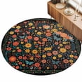 4ft Round Rug Boho Black Flowers Area Rugs for Living Room Bedroom ...
