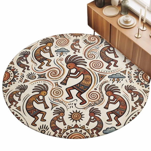 4ft Round Rug Boho Western Area Rugs for Living Room Bedroom Washable ...