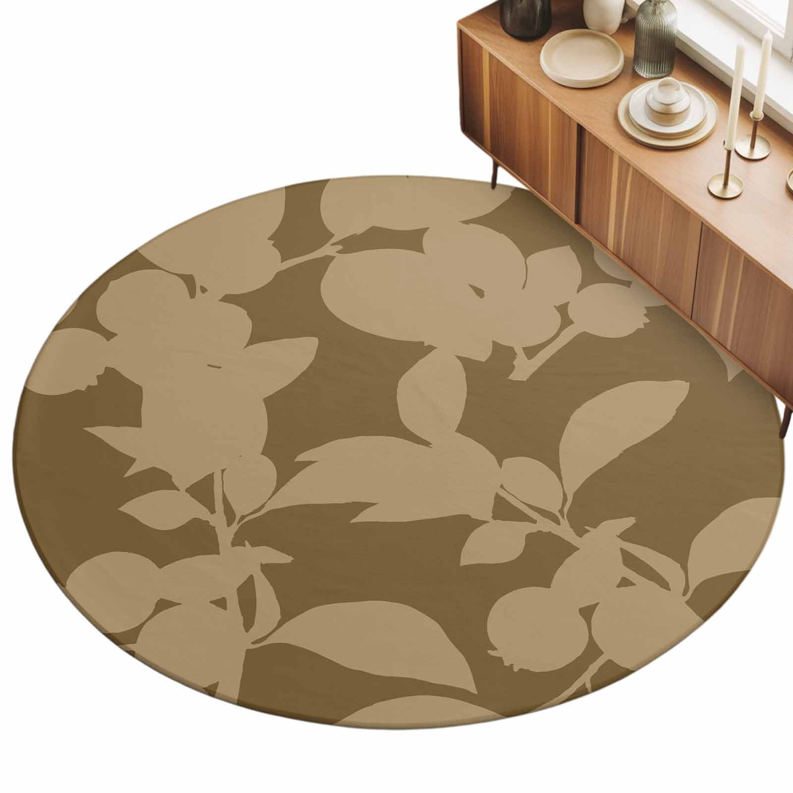 4ft Round Rug Brown Floral Silhouette Area Rugs for Living Room Bedroom ...