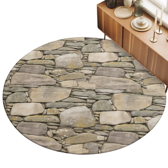 4ft Round Rug Brown Stone Wall Area Rugs for Living Room Bedroom ...