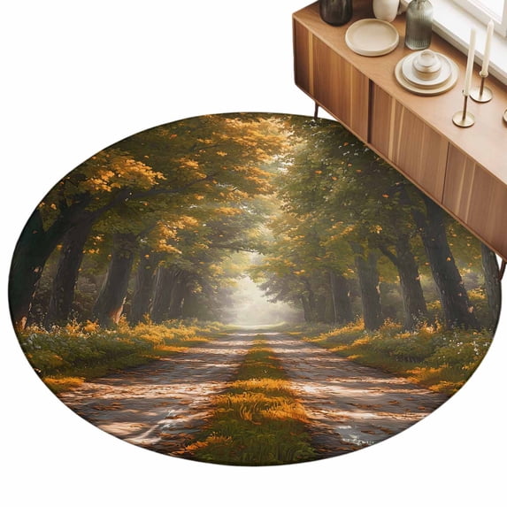 4ft Round Rug Brown Trees Area Rugs for Living Room Bedroom Washable ...