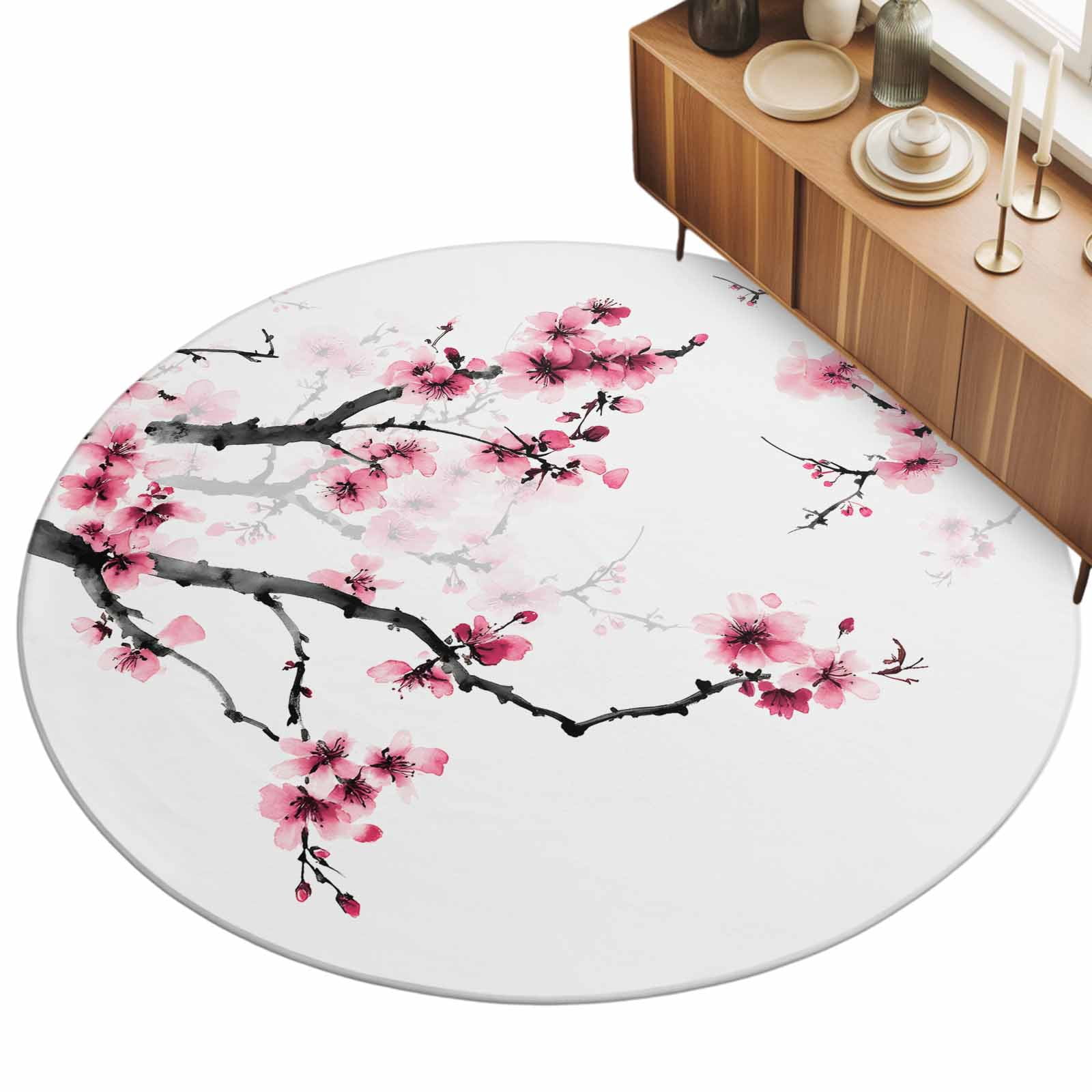 4ft Round Rug Cherry Blossoms Area Rugs for Living Room Bedroom ...
