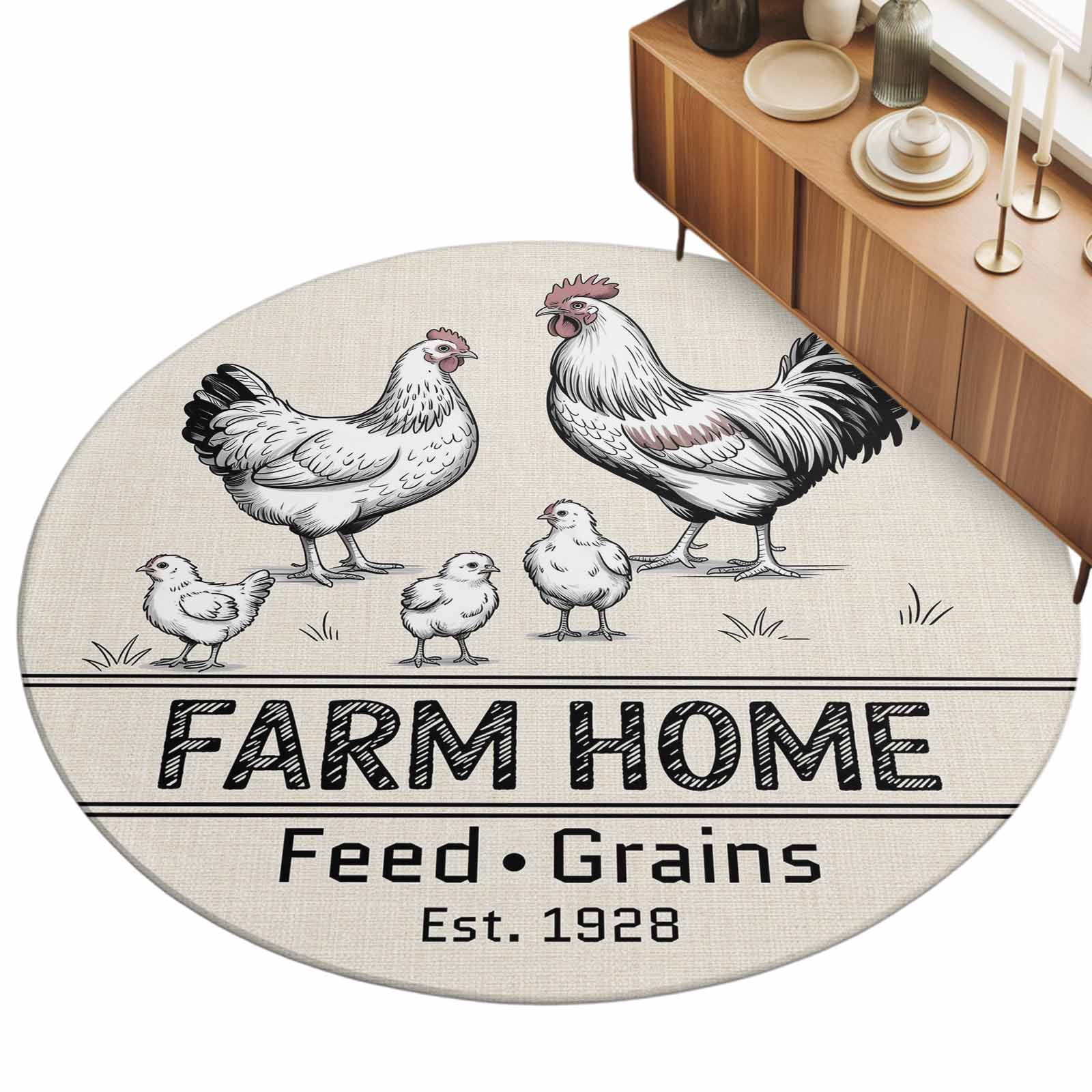 4ft Round Rug Chicken Area Rugs for Living Room Bedroom Washable Non ...