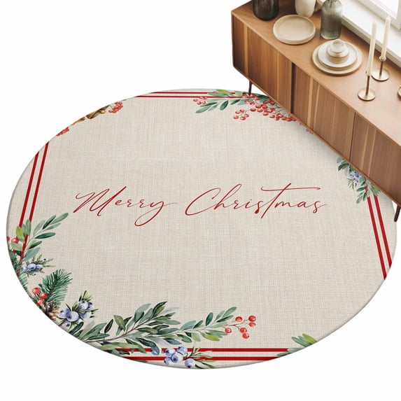 4ft Round Rug Christmas Area Rugs for Living Room Bedroom Washable Non ...