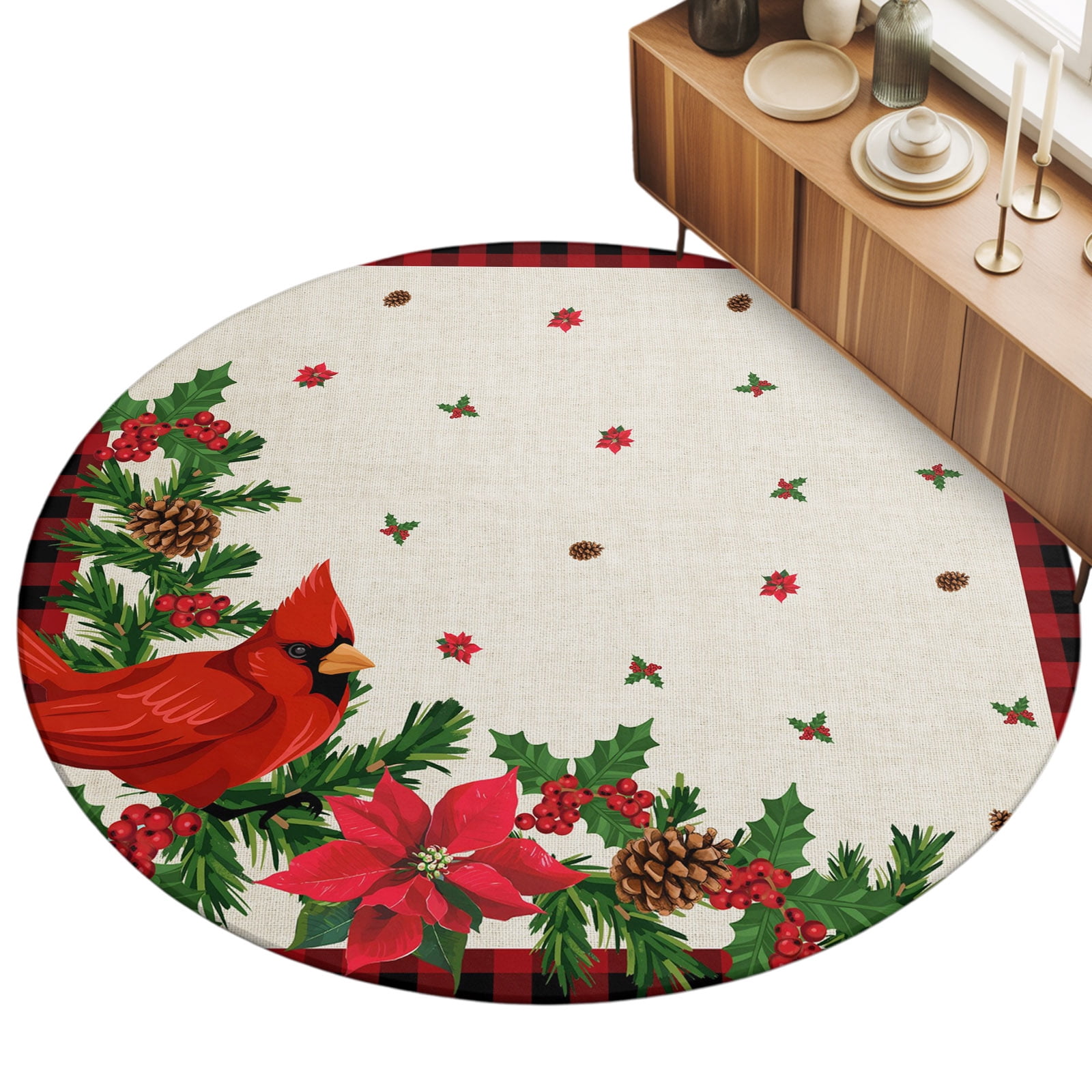 4ft Round Rug Christmas Cardinal Area Rugs for Living Room Bedroom ...