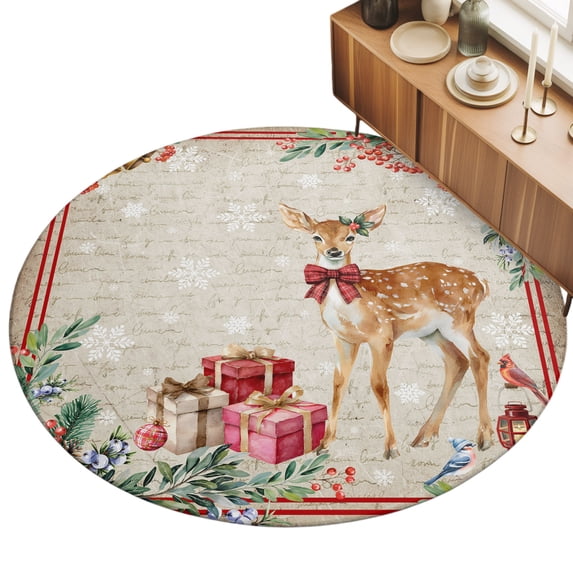 4ft Round Rug Christmas Elk Area Rugs for Living Room Bedroom Washable ...