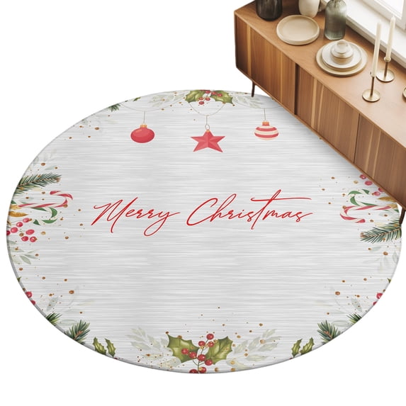 4ft Round Rug Christmas Pine Area Rugs for Living Room Bedroom Washable ...