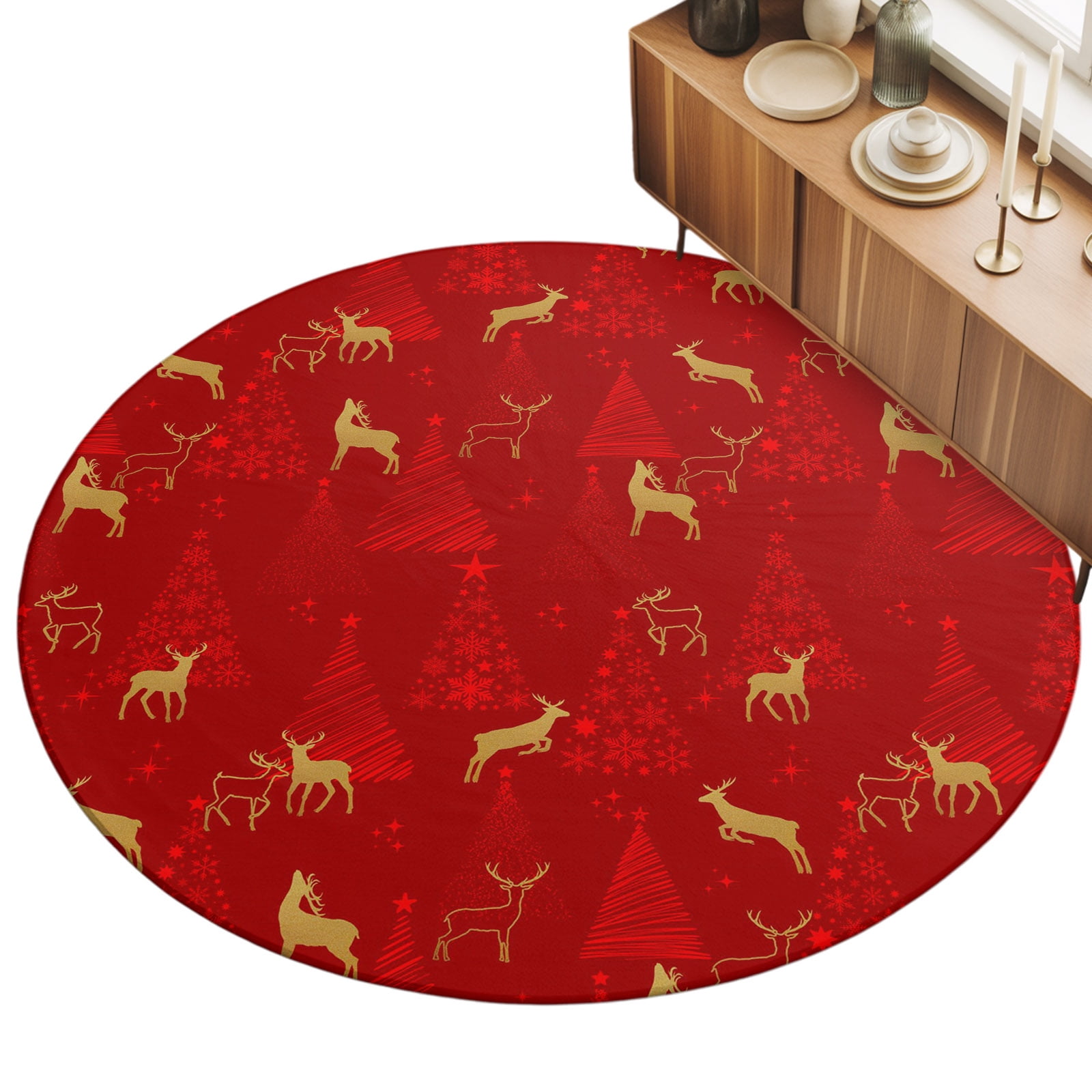4ft Round Rug Christmas Red Area Rugs for Living Room Bedroom Washable ...