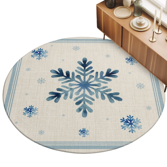 4ft Round Rug Christmas Snowflake Blue Area Rugs for Living Room ...