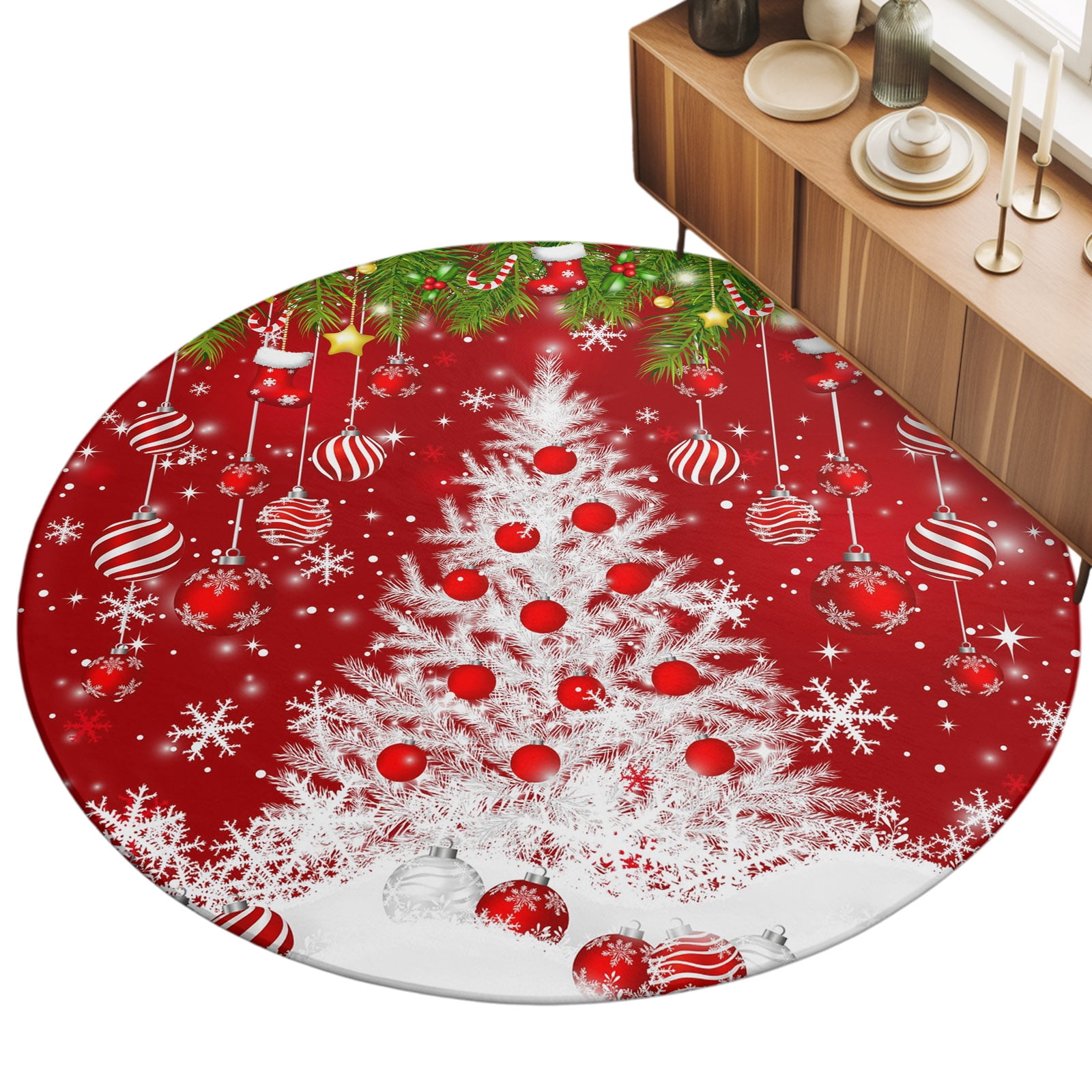 4ft Round Rug Christmas Tree Area Rugs for Living Room Bedroom Washable ...
