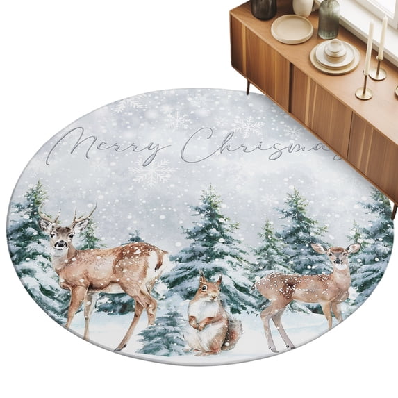 4ft Round Rug Christmas Tree Elk Area Rugs for Living Room Bedroom ...