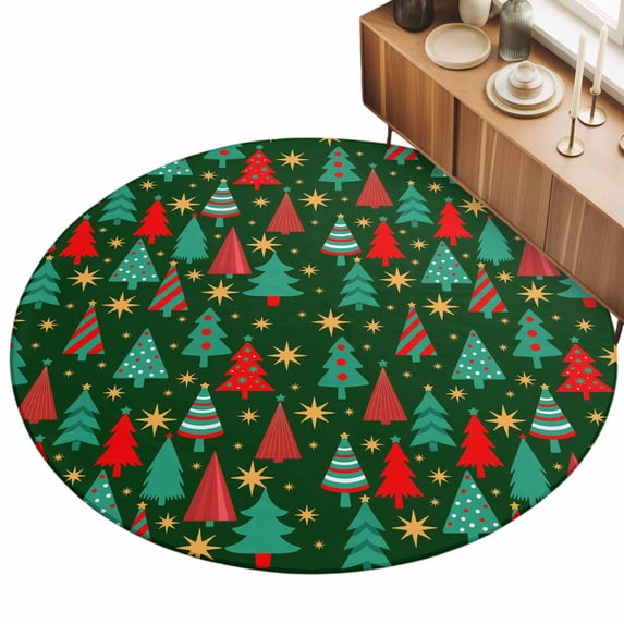 4ft Round Rug Christmas Trees Area Rugs for Living Room Bedroom ...