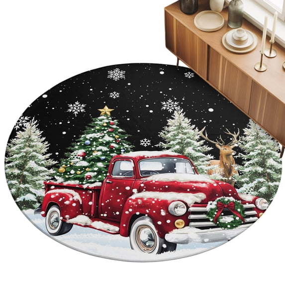 4ft Round Rug Christmas Truck Area Rugs for Living Room Bedroom ...