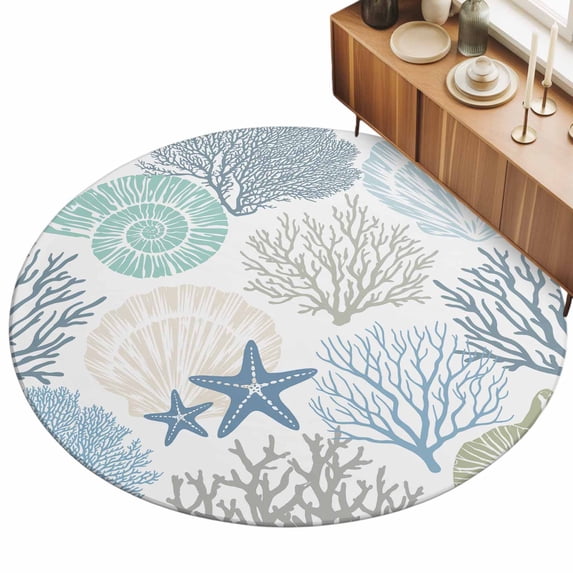 4ft Round Rug Coastal Area Rugs for Living Room Bedroom Washable Non ...