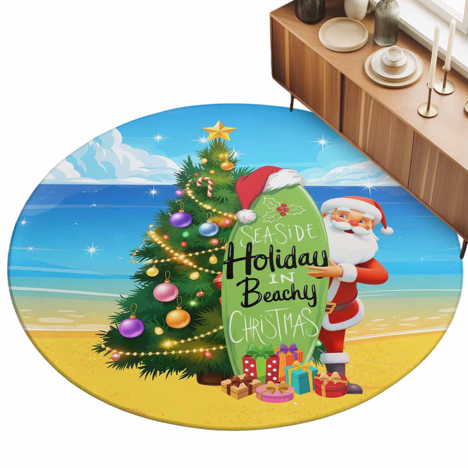 4ft Round Rug Coastal Christmas Area Rugs for Living Room Bedroom ...