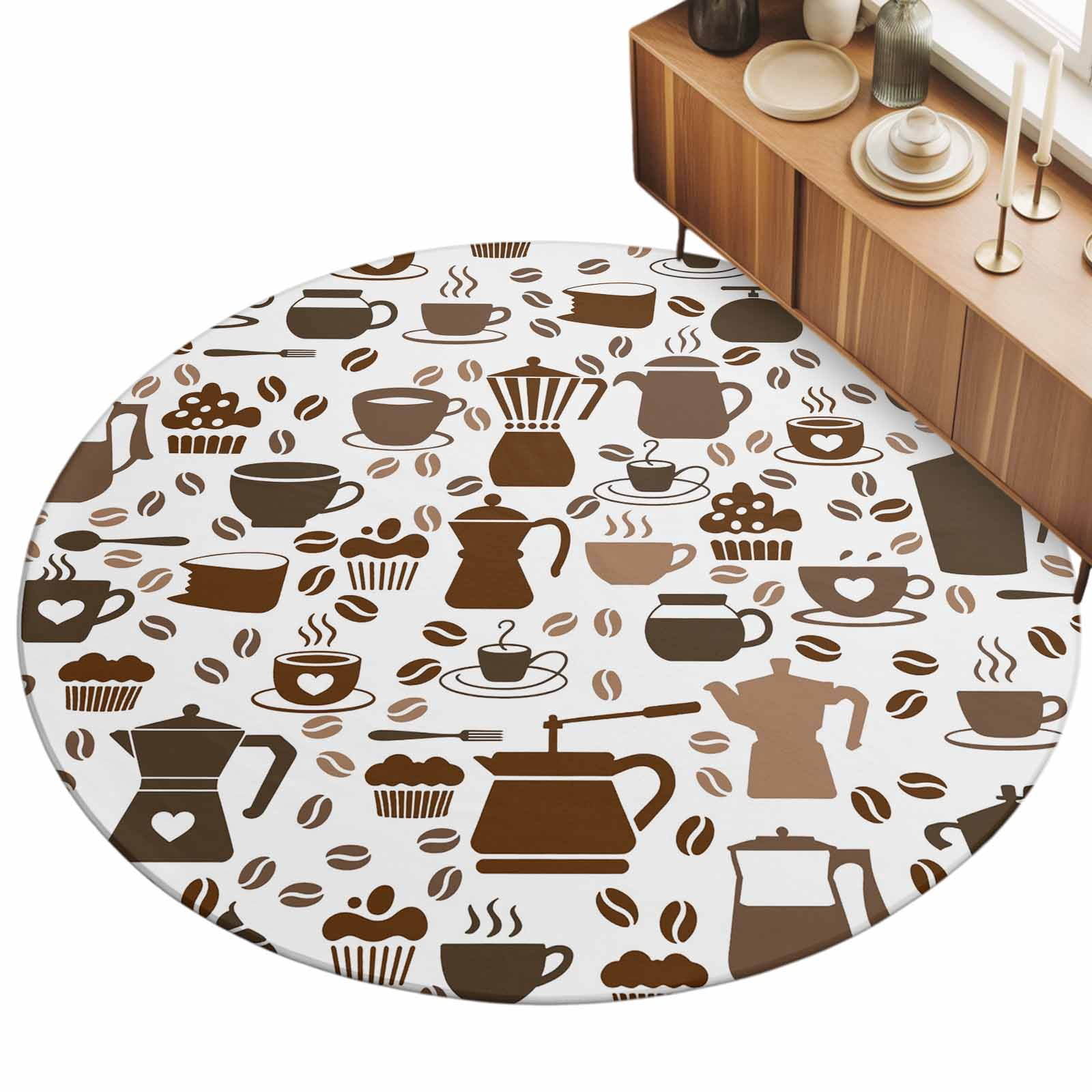 4ft Round Rug Coffee Beans Area Rugs for Living Room Bedroom Washable ...