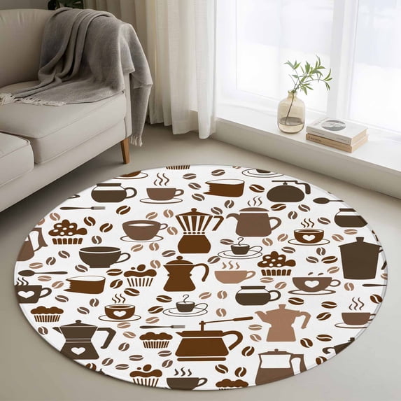 4ft Round Rug, Coffee Beans Non-Skid Rubber Backing Large Area Rugs ...