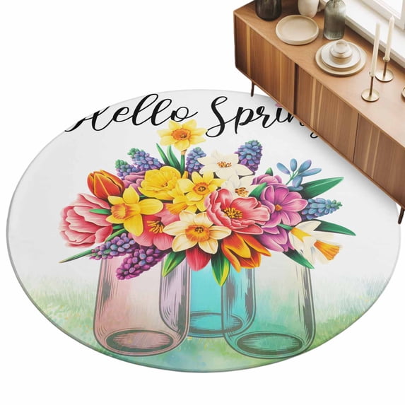 4ft Round Rug Colorful Floral Area Rugs for Living Room Bedroom ...