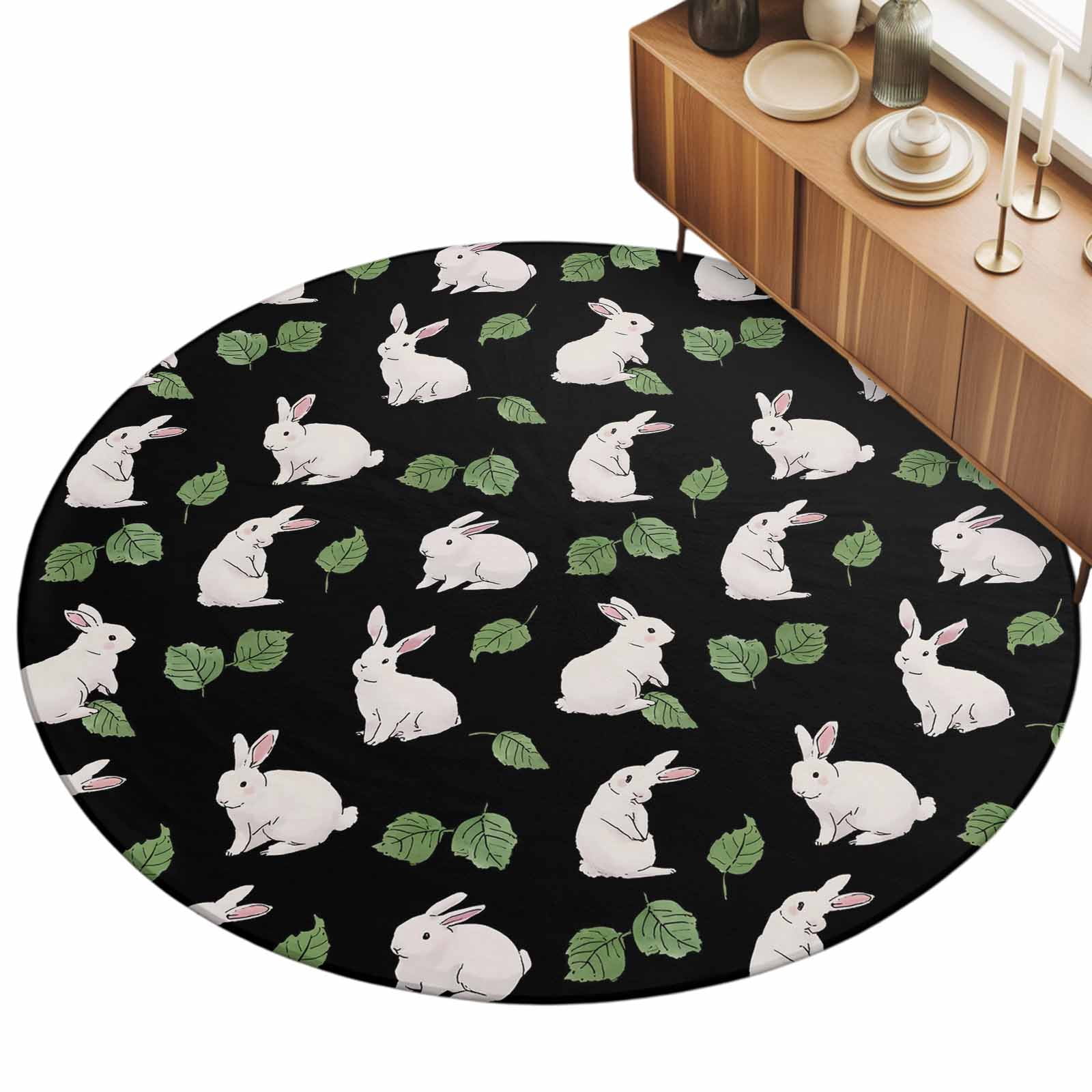 4ft Round Rug Cute Rabbits Area Rugs for Living Room Bedroom Washable ...