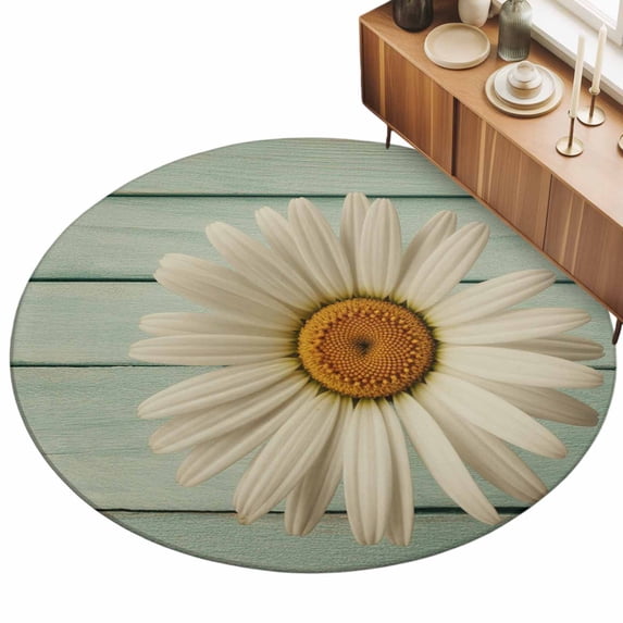 4ft Round Rug Daisy Flower Area Rugs for Living Room Bedroom Washable ...