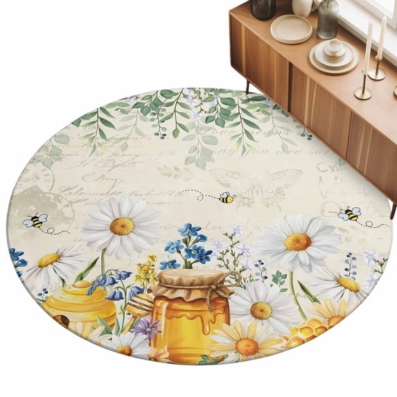 4ft Round Rug Daisy Spring Floral Area Rugs for Living Room Bedroom ...