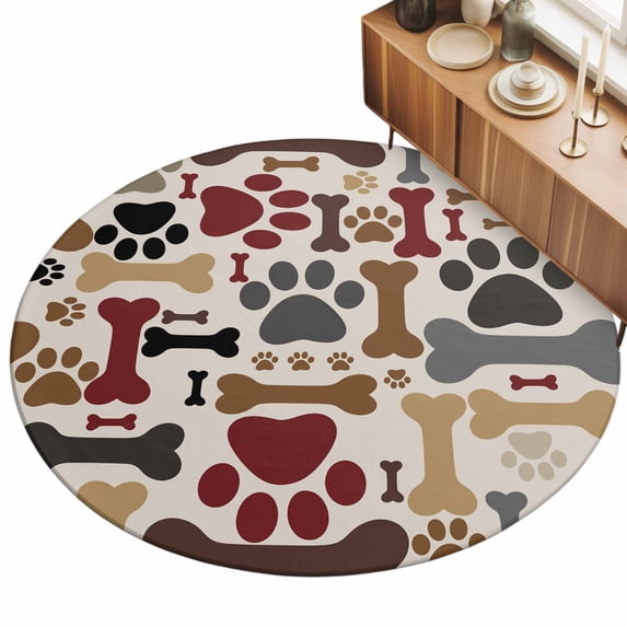 4ft Round Rug Dog Paw Print Area Rugs for Living Room Bedroom Washable ...