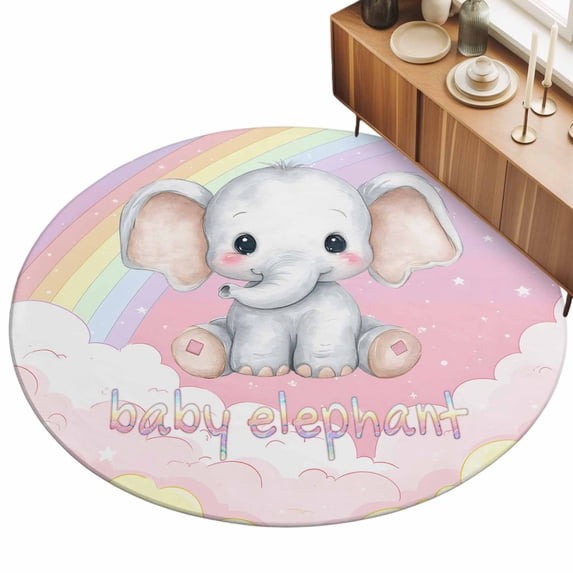 4ft Round Rug Elephants Area Rugs for Living Room Bedroom Washable Non ...