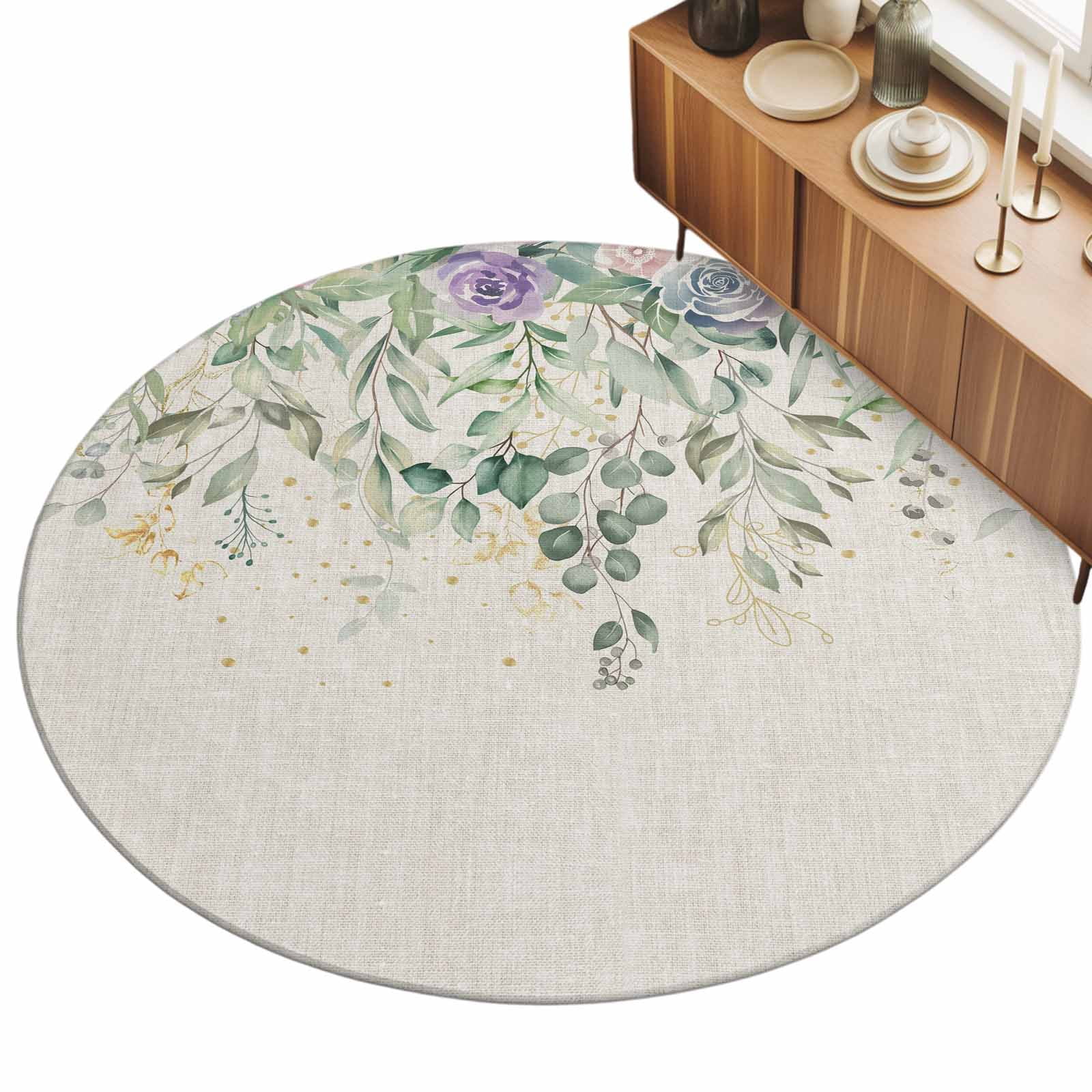 4ft Round Rug Eucalyptus Leaves Area Rugs for Living Room Bedroom ...