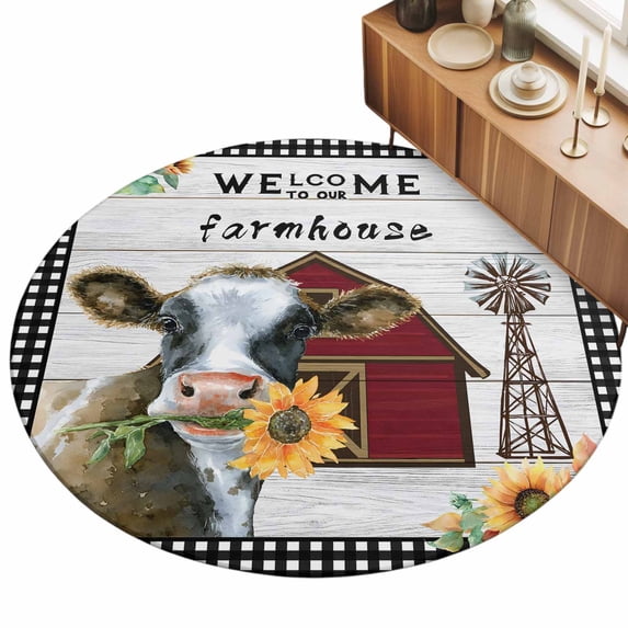 4ft Round Rug Farm Cow Area Rugs for Living Room Bedroom Washable Non ...