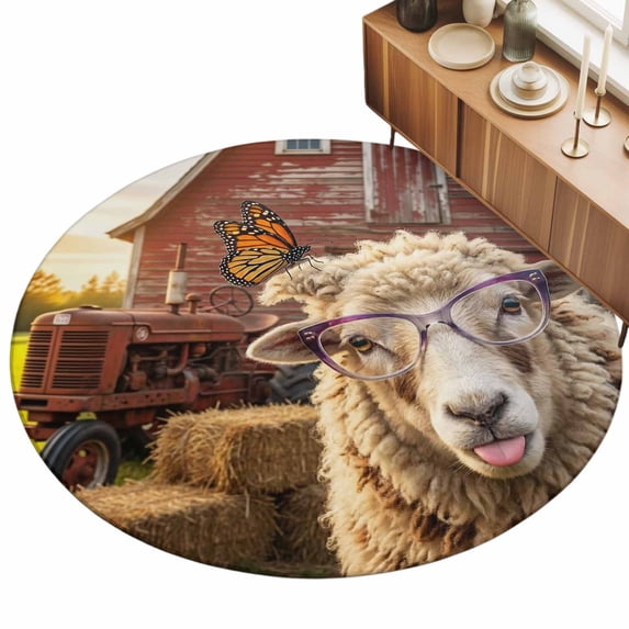 4ft Round Rug Farm Sheep Area Rugs for Living Room Bedroom Washable Non ...