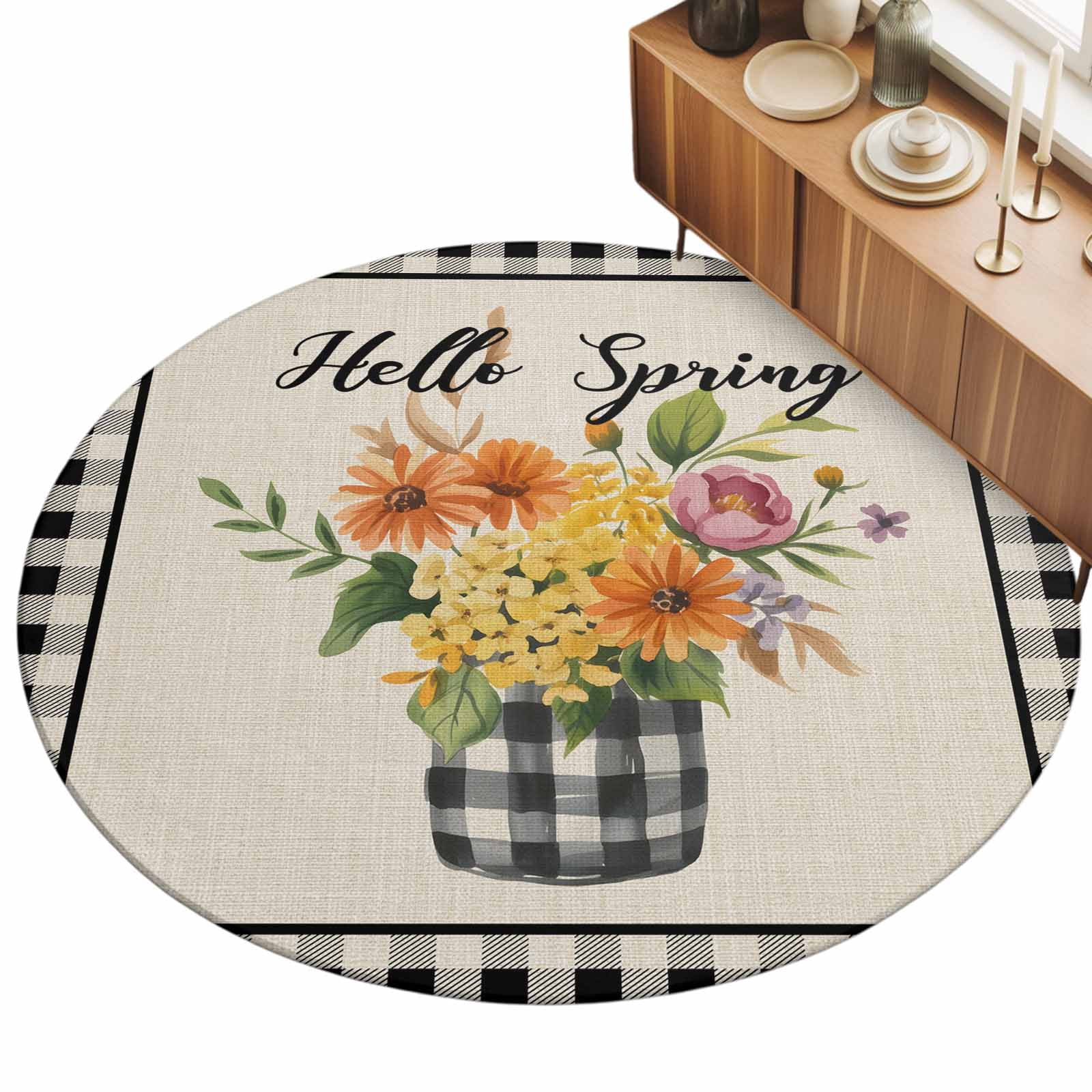 4ft Round Rug Farmhouse Flowers Area Rugs for Living Room Bedroom ...