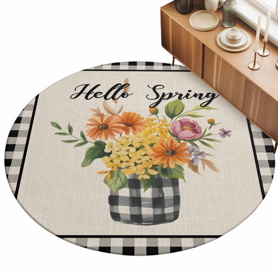 4ft Round Rug Farmhouse Flowers Area Rugs for Living Room Bedroom ...
