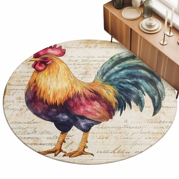 4ft Round Rug Farmhouse Rooster Area Rugs for Living Room Bedroom ...