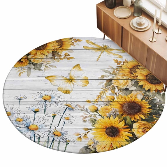 4ft Round Rug Farmhouse Sunflower Area Rugs for Living Room Bedroom ...