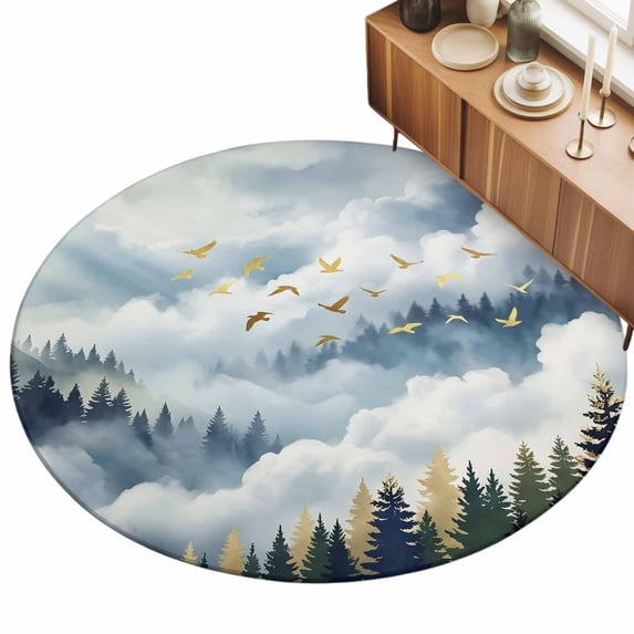 4ft Round Rug Forest Area Rugs for Living Room Bedroom Washable Non ...