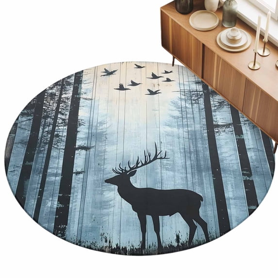 4ft Round Rug Forest Elk Area Rugs for Living Room Bedroom Washable Non ...