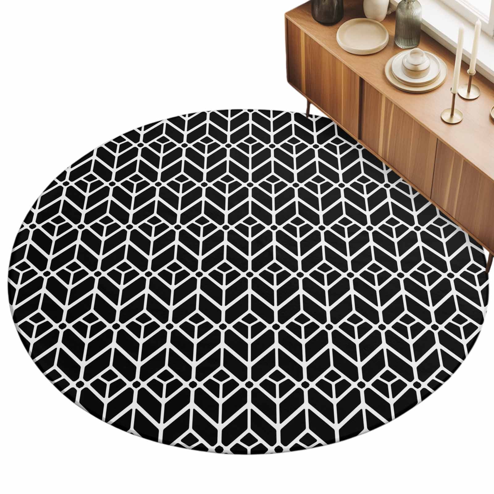 4ft Round Rug Geometric Area Rugs for Living Room Bedroom Washable Non ...