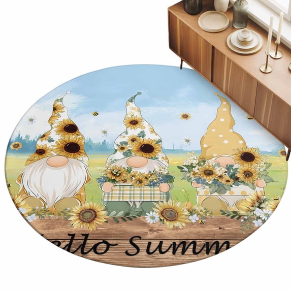 4ft Round Rug Gnomes Sunflower Area Rugs for Living Room Bedroom ...