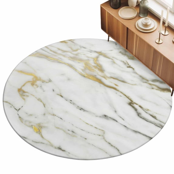 4ft Round Rug Golden Marble Area Rugs for Living Room Bedroom Washable ...