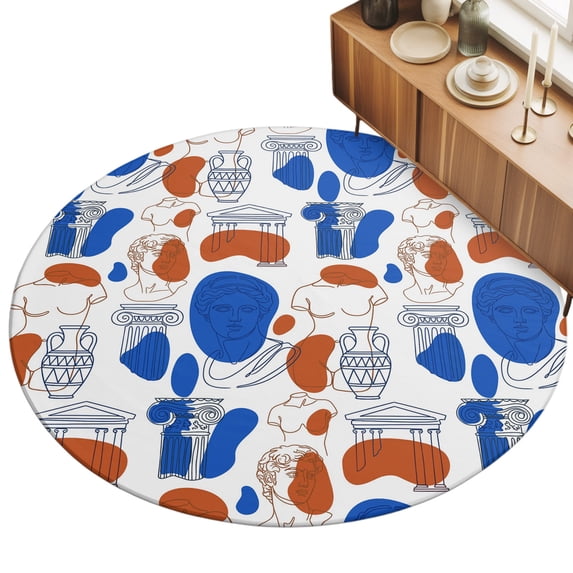 4ft Round Rug Greek Style Area Rugs for Living Room Bedroom Washable ...