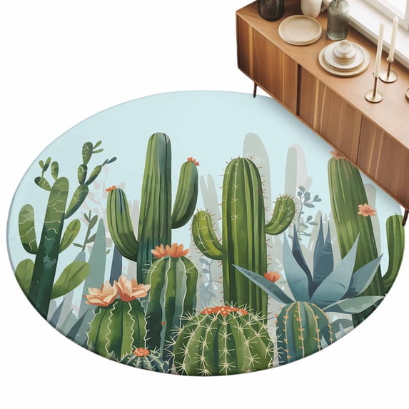4ft Round Rug Green Cactus Area Rugs for Living Room Bedroom Washable ...