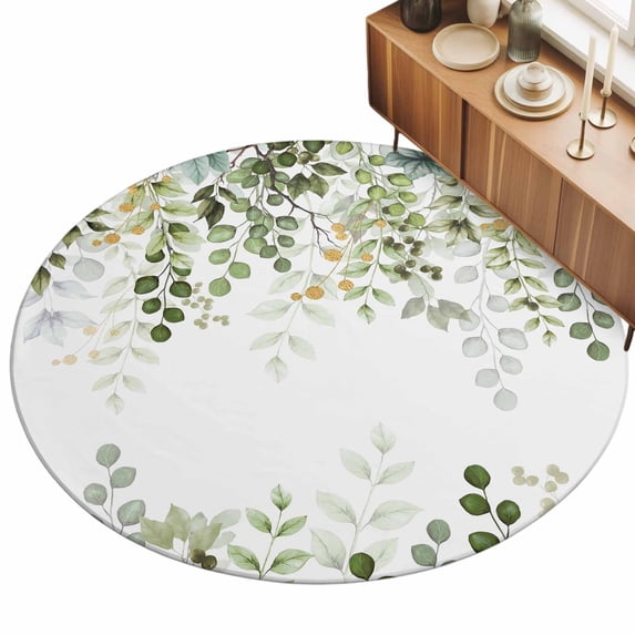 4ft Round Rug Green Eucalyptus Leaves Area Rugs for Living Room Bedroom ...